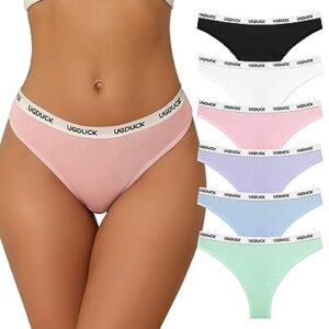 UGDUCK Thongs for Women Pack, Cotton Thongs for Women 6 Pack Cotton Panties High Rise Breathable Underwear S-XL Multicolor