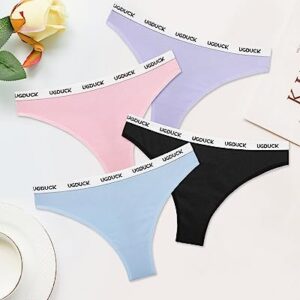 UGDUCK Thongs for Women Pack, Cotton Thongs for Women 6 Pack Cotton Panties High Rise Breathable Underwear S-XL Multicolor