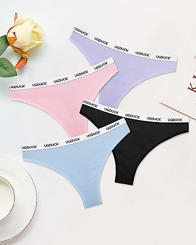 UGDUCK Thongs for Women Pack, Cotton Thongs for Women 6 Pack Cotton Panties High Rise Breathable Underwear S-XL Multicolor