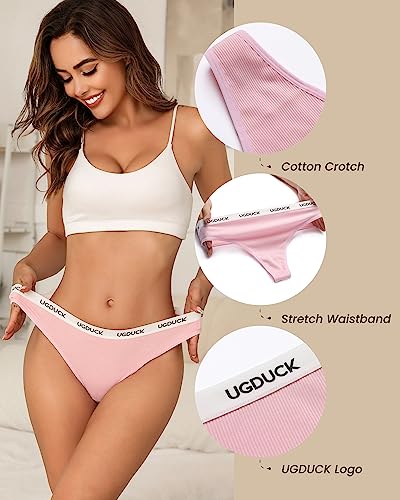 UGDUCK Thongs for Women Pack, Cotton Thongs for Women 6 Pack Cotton Panties High Rise Breathable Underwear S-XL Multicolor