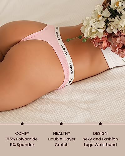 UGDUCK Thongs for Women Pack, Cotton Thongs for Women 6 Pack Cotton Panties High Rise Breathable Underwear S-XL Multicolor