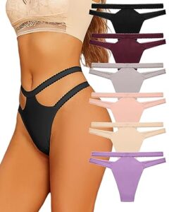 finetoo seamless thongs for women high waisted underwear g string sexy tangas invisible panties lace trim no show 6 pack s-xl