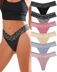 all of me seamless thongs underwear women sexy panties v-shape lace waistband t-back tangas for ladies 6 pack s-xl