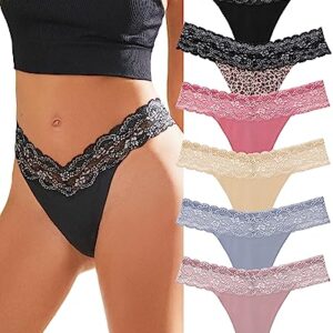 ALL OF ME Seamless Thongs Underwear Women Sexy Panties V-shape Lace Waistband T-back Tangas for Ladies 6 Pack S-XL