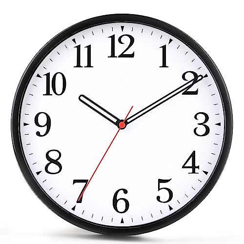 Wall Clock Modern 9 Inch Battery Operated Wall Clocks - Silent Non Ticking Classic Small Analog Clock for Office, Home, Bathroom, Kitchen, Bedroom, School, Living Room(Black)