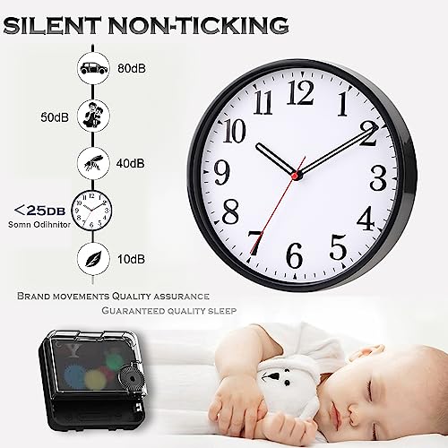 Wall Clock Modern 9 Inch Battery Operated Wall Clocks - Silent Non Ticking Classic Small Analog Clock for Office, Home, Bathroom, Kitchen, Bedroom, School, Living Room(Black)