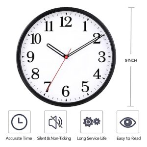 Wall Clock Modern 9 Inch Battery Operated Wall Clocks - Silent Non Ticking Classic Small Analog Clock for Office, Home, Bathroom, Kitchen, Bedroom, School, Living Room(Black)