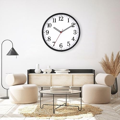 Wall Clock Modern 9 Inch Battery Operated Wall Clocks - Silent Non Ticking Classic Small Analog Clock for Office, Home, Bathroom, Kitchen, Bedroom, School, Living Room(Black)