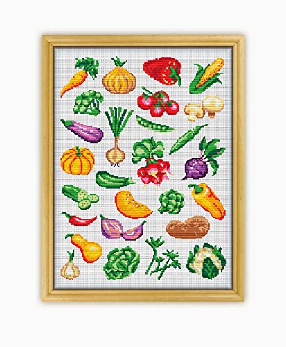 Vegetables Collection CS1657 - Counted Cross Stitch KIT#2 Prime. Set of Threads, Needles, AIDA Fabric, Needle Threader, Embroidery Clippers and Printed Color Pattern Inside.