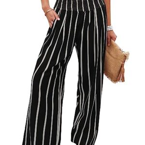 Angerella Womens Casual Elastic Waist Stripe Comfy Jogging Jogger Pants with Pockets Black M