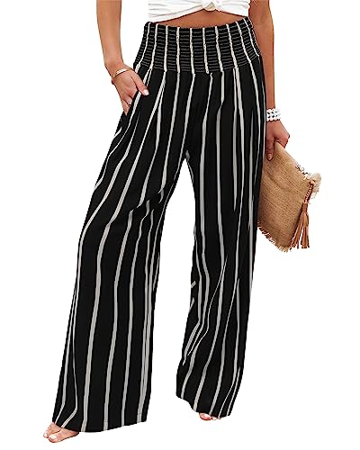 Angerella Womens Casual Elastic Waist Stripe Comfy Jogging Jogger Pants with Pockets Black M