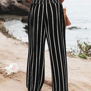 Angerella Womens Casual Elastic Waist Stripe Comfy Jogging Jogger Pants with Pockets Black M