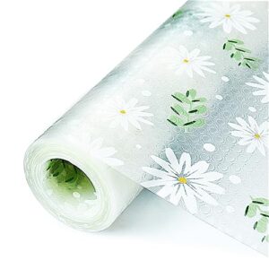 shelf liner, waterproof refrigerator liner, drawer liners for kitchen cabinet, bathroom sink mat no slip cupboard mats non adhesive fridge liner eva place mats roll - leaf daisy 17.7"×78.7"