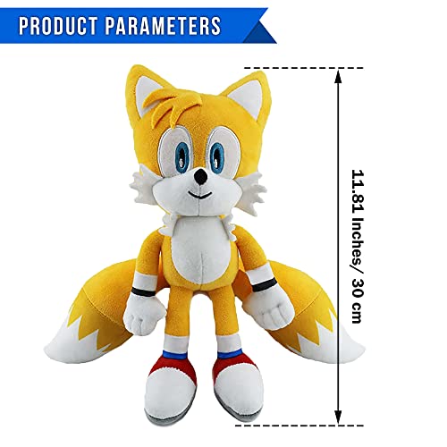 Adenzai Yellow Sonic Plush Action Figure Animal Hedgehog Super Sonic Ray Flying Squirrel Movie Plush Gift Plush for Kids Boys & Girls Sonic The Hedgehog Toy Tails Plush, Knuckles Plush 12 Inches