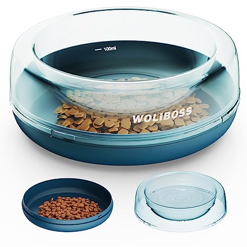 12oz 2 in 1 Cat Water Bowl Dog Water Bowl - Cat Food Bowl & Whisker Fatigue Cat Bowl Plate for Indoor Outdoor, Detachable Wobble Dog Interactive Cat Bowls, Pet Travel Bowls Blue