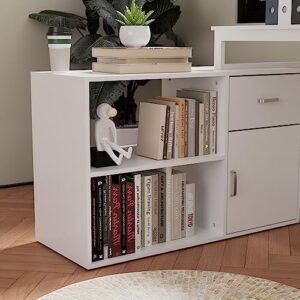 Cozy Castle L-Shaped Computer Desk, Home Office Desk, Corner Desk with Drawer and 2 Shelves, Study Writing Table with Storage Cabinet, Combination Computer Desk, White