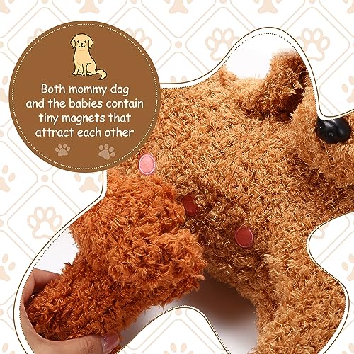 Honoson Nurturing Dog Stuffed Animal with Puppies, Mommy Dog with 4 Baby Puppy Soft Cute Stuffed Plush Dog Puppy for Kids Birthday Gifts Party Favors (Curly Dog)