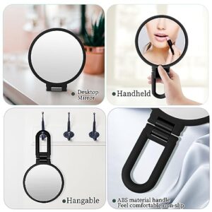 1X 15X Magnifying Hand Held Mirror,Double Side Folding Hand Mirror for Women with Adjustable Handle,Travel Table Desk Shaving Bathroom (Black)