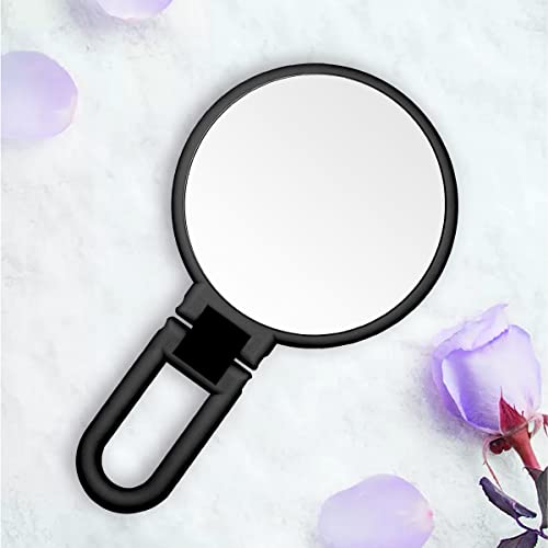 1X 15X Magnifying Hand Held Mirror,Double Side Folding Hand Mirror for Women with Adjustable Handle,Travel Table Desk Shaving Bathroom (Black)