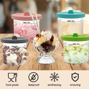 Hatende 4 Pcs Creami Pint Containers for Ninja Creami Pints and Lids - 4 Pack,16oz,Creami Deluxe Pints Compatible with Ninja Ice Cream Maker Machine NC299AMZ NC300 NC301,Dishwasher Safe,Clear