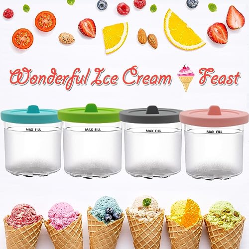 Hatende 4 Pcs Creami Pint Containers for Ninja Creami Pints and Lids - 4 Pack,16oz,Creami Deluxe Pints Compatible with Ninja Ice Cream Maker Machine NC299AMZ NC300 NC301,Dishwasher Safe,Clear