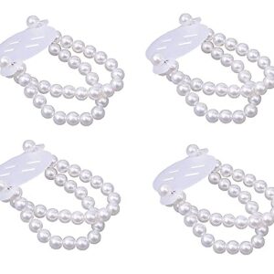 4Pcs Elastic Pearl Wrist Corsage Bands Wristlets Stretch Pearl Wedding Wristband Faux Pearl Bead Corsage Accessories Bracelets DIY Wrist Bands for Wedding Party Prom Bride Bridesmaid Handmade Corsage