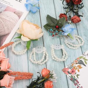 4Pcs Elastic Pearl Wrist Corsage Bands Wristlets Stretch Pearl Wedding Wristband Faux Pearl Bead Corsage Accessories Bracelets DIY Wrist Bands for Wedding Party Prom Bride Bridesmaid Handmade Corsage