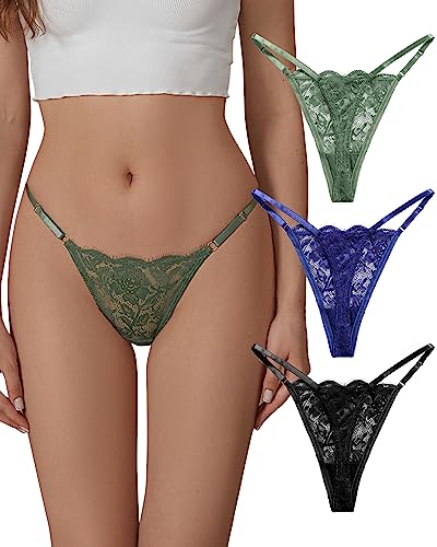 SHARICCA Lace G-String Thongs for Women Comfort Sexy Underwear Breathable T-back Thongs Panties Pack, 3P04,M