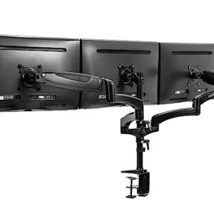 VIVO Triple Monitor Height Adjustable Desk Mount, 2 Pneumatic Arms, 1 Fixed, Counterbalance Stand, 17.6 lbs Weight Capacity per Screen, Max VESA 100x100, Fits up to 32 inch Screens, Black, STAND-V300G