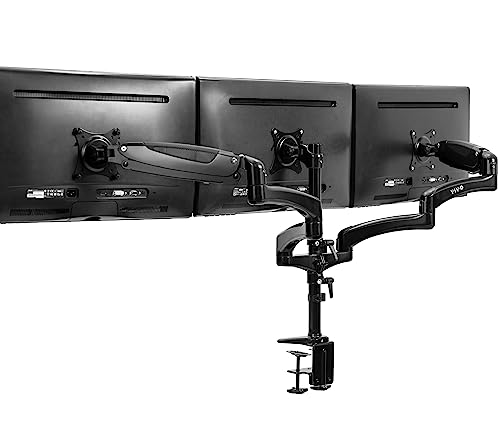 VIVO Triple Monitor Height Adjustable Desk Mount, 2 Pneumatic Arms, 1 Fixed, Counterbalance Stand, 17.6 lbs Weight Capacity per Screen, Max VESA 100x100, Fits up to 32 inch Screens, Black, STAND-V300G