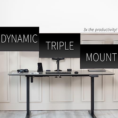 VIVO Triple Monitor Height Adjustable Desk Mount, 2 Pneumatic Arms, 1 Fixed, Counterbalance Stand, 17.6 lbs Weight Capacity per Screen, Max VESA 100x100, Fits up to 32 inch Screens, Black, STAND-V300G