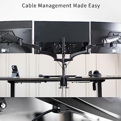 VIVO Triple Monitor Height Adjustable Desk Mount, 2 Pneumatic Arms, 1 Fixed, Counterbalance Stand, 17.6 lbs Weight Capacity per Screen, Max VESA 100x100, Fits up to 32 inch Screens, Black, STAND-V300G