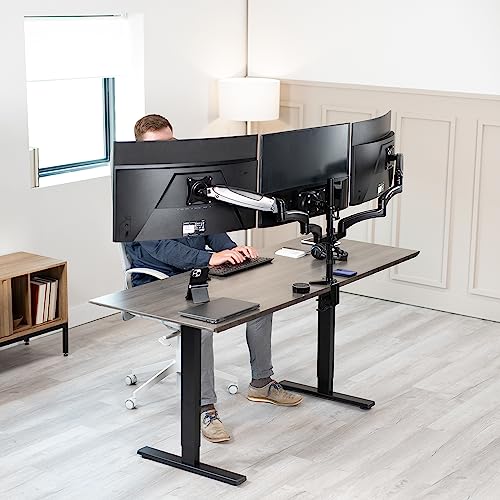 VIVO Triple Monitor Height Adjustable Desk Mount, 2 Pneumatic Arms, 1 Fixed, Counterbalance Stand, 17.6 lbs Weight Capacity per Screen, Max VESA 100x100, Fits up to 32 inch Screens, Black, STAND-V300G