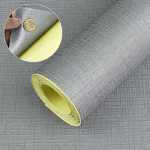 Self Adhesive Shelf Liner, Peel and Stick Drawer Liner Waterproof Contact Decor Liner with Grain Texture for Kitchen Walls Cabinets, Bedroom Classroom, Cover Book-11.8 x 118.1 inches, Silver Gray