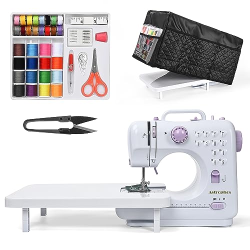 Mini Sewing Machine for Beginners (Includes Cover with Storage Pockets, Extension Table And Sewing supplies set) by Astrophos AP-051-A1