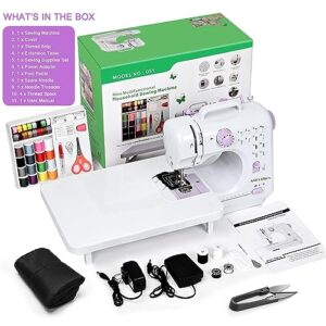 Mini Sewing Machine for Beginners (Includes Cover with Storage Pockets, Extension Table And Sewing supplies set) by Astrophos AP-051-A1