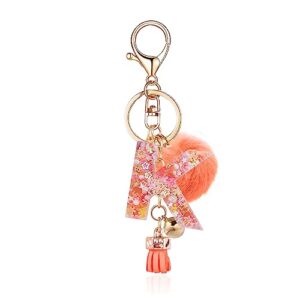 okaicen orange resin alphabet initial letter keychain key ring for women grils purse handbags with fur ball pom('k')