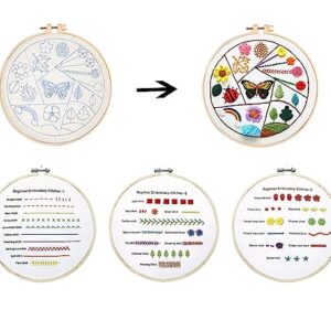 YIZUNNU 4 Set Beginners Embroidery Kit, Starters Cross Stitch Kits for Adults Kids DIY Craft 4 Pcs Embroidery Pattern with Embroidery Cloth, Hoop, Color Threads, Scissors, Tools & Instruction