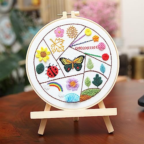 YIZUNNU 4 Set Beginners Embroidery Kit, Starters Cross Stitch Kits for Adults Kids DIY Craft 4 Pcs Embroidery Pattern with Embroidery Cloth, Hoop, Color Threads, Scissors, Tools & Instruction