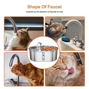 Cat Water Fountain and Food Bowl, 101oz/3L Automatic Stainless Steel Pet Water Fountain for Cats Inside, Ultra Quiet Cat Fountain Water Bowl, Pet Dog Water Dispenser with Water Level Window