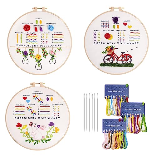 Youteer 3 Sets Embroidery kit for Beginners, Cross Stitch Practice Kits with Pattern and Instructions Hand Stitch for Craft Lover, Beginner