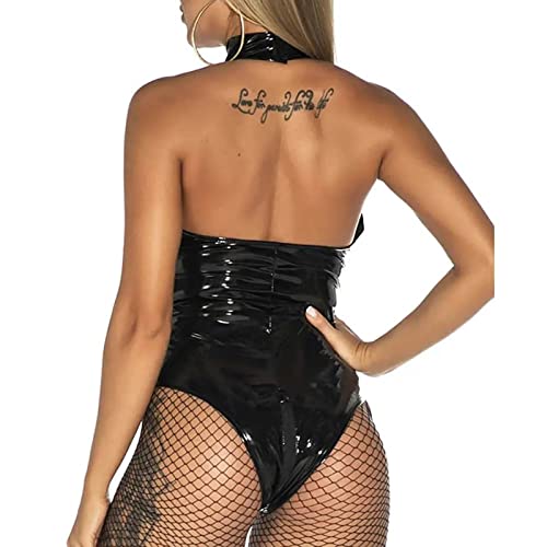 XINSHIDE Plus Size Lingerie for Women Sexy Naughty Open Front Fishnet Mesh Sheer Babydolls Teddy Snap Crotch Halter Leather Bodysuits