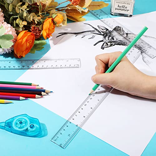 30 Pcs 12 Inch Ruler Bulk Plastic Flexible Rulers with Inches and Centimeters Kids Ruler Straight Measuring Drafting Tools for School Education Families Kids Students (Clear,Plastic)