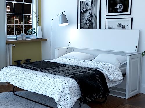 Leto Muro Orion Console Bed | Murphy Cabinet Bed Queen with Mattress Perfect for Guest Bed | Space-Saving Furniture Hide A Bed (White)