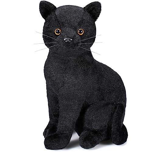 Libima 13 Inch Cat Plush Stuffed Animal Realistic Cat Plush Toy Soft Kitten Stuffed Animal for Halloween Christmas Home Decor Animal Collection Pet Party Favors Supplies (Black,Cute)