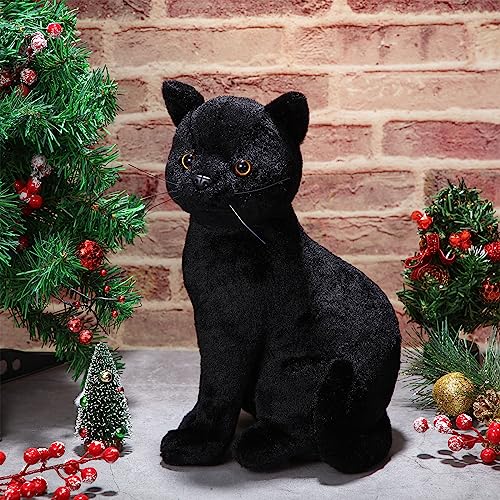 Libima 13 Inch Cat Plush Stuffed Animal Realistic Cat Plush Toy Soft Kitten Stuffed Animal for Halloween Christmas Home Decor Animal Collection Pet Party Favors Supplies (Black,Cute)