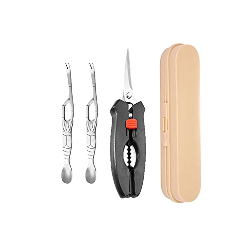 WOMELF Classic Crab Crackers Seafood Tool Set Stainless Steel Material Includes 1 Seafood Scissors, 2 Seafood Forks/Picks and Storage Box Good Gift for Friends Seafood Tools