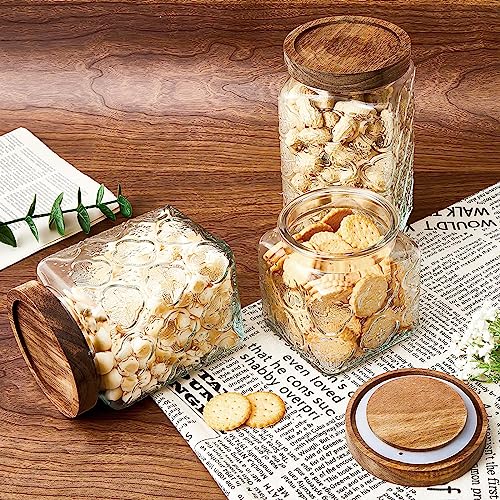 Gerrii 5 Pcs Vintage Glass Food Storage Containers 17/24/34 oz Glass Jar with Lid Begonia Pattern Glass Airtight Candy Jar Food Jars Canisters for Kitchen Counter Pantry Coffee Tea Beans (Square)