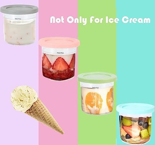 WHSSFINE Ice Cream Containers Replacement Pints and Lids 24oz for Ninja Creami Deluxe Compatible with NC500, NC501 Series Leakproof Pack of 4 Blue Yellow Pink Green