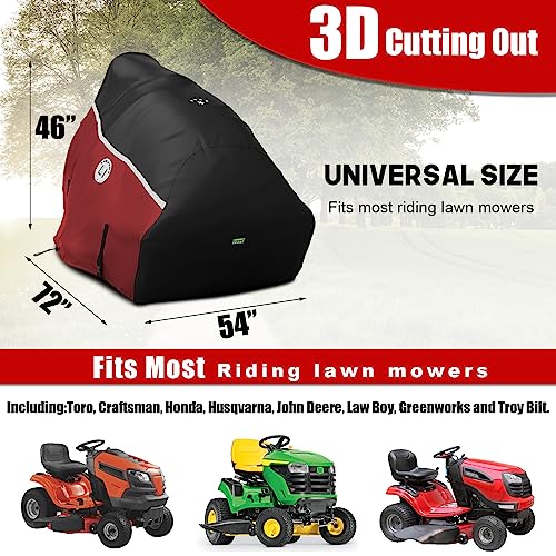 LI LIBZAKI 420D Riding Lawn Mower Cover, Waterproof Tractor Cover Heavy Duty Fits Decks up to 54",Universal fit for John Deere, EGO, Toro, Craftsman, Husqvarna and More -72"L x 54"W x 46"H-Red